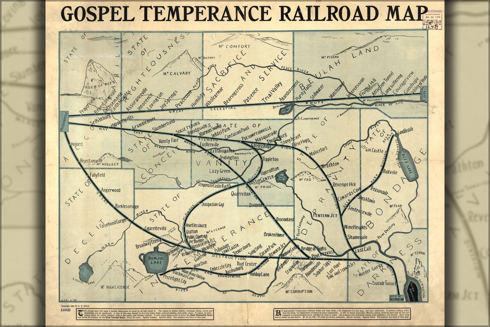 24"x36" Gallery Poster, Gospel temperance railroad map 1908 - Walmart.com
