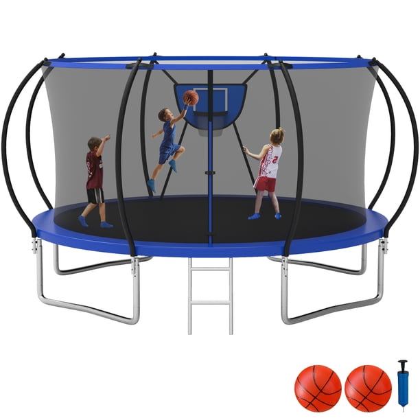 KOFUN Trampoline 12FT, Heavy Duty Backyard Trampoline with Basketball ...
