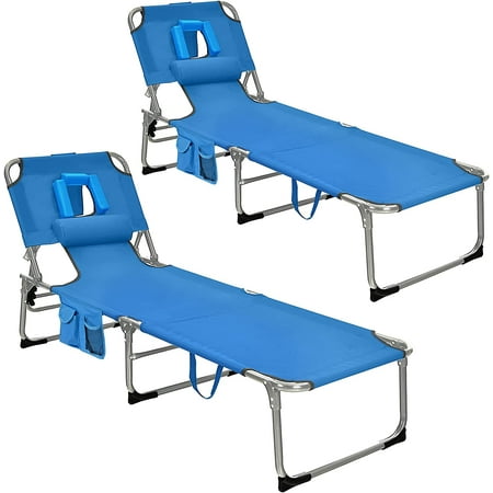 Beach Chaise Lounge, Adjustable Sunbathing Chair with Tan Face Cavity ...