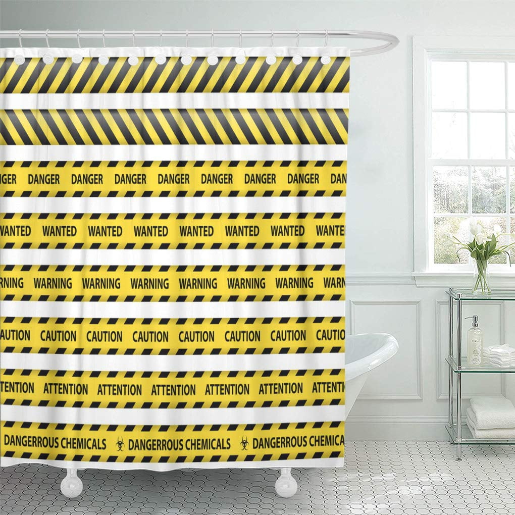 CYNLON Yellow Tape Caution and Danger Ribbon Sign White Black Bathroom ...