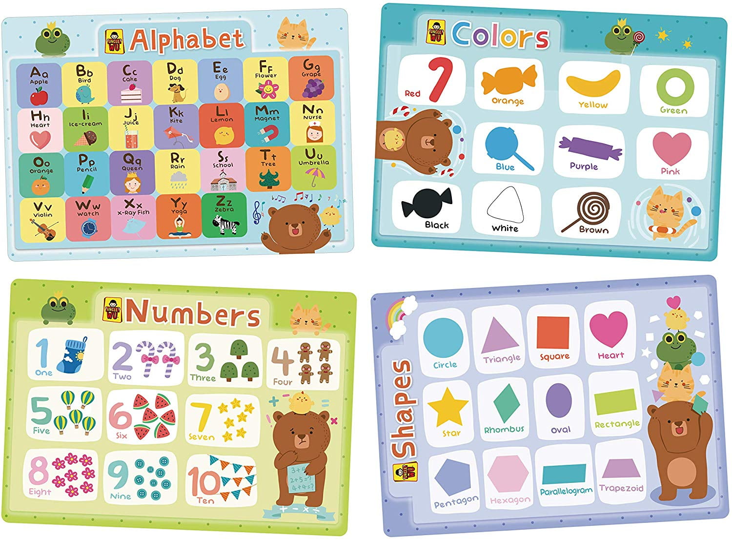 UNCLEWU Kids Educational Placemats Set Of 4 Alphabet Colors Numbers unclewu-kids-educational-placemats-set-of-4-alphabet-colors-numbers