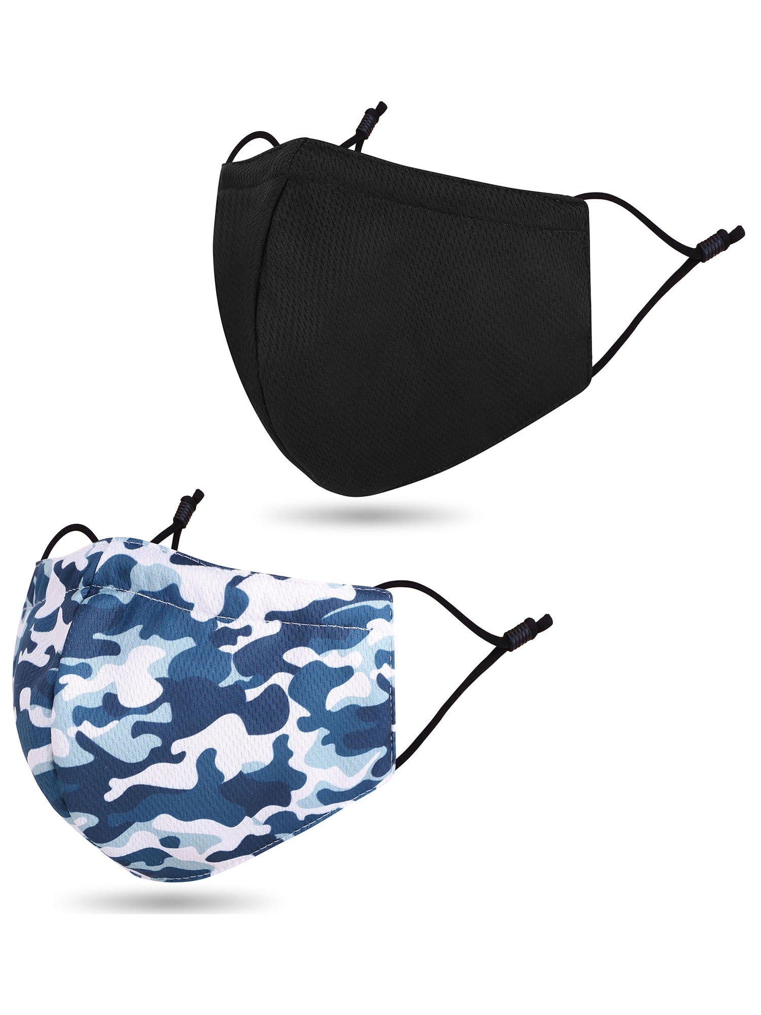 Cloth Face Mask Reuseable Washable Fabric Mask,2 Pack Black/Camo Blue ...