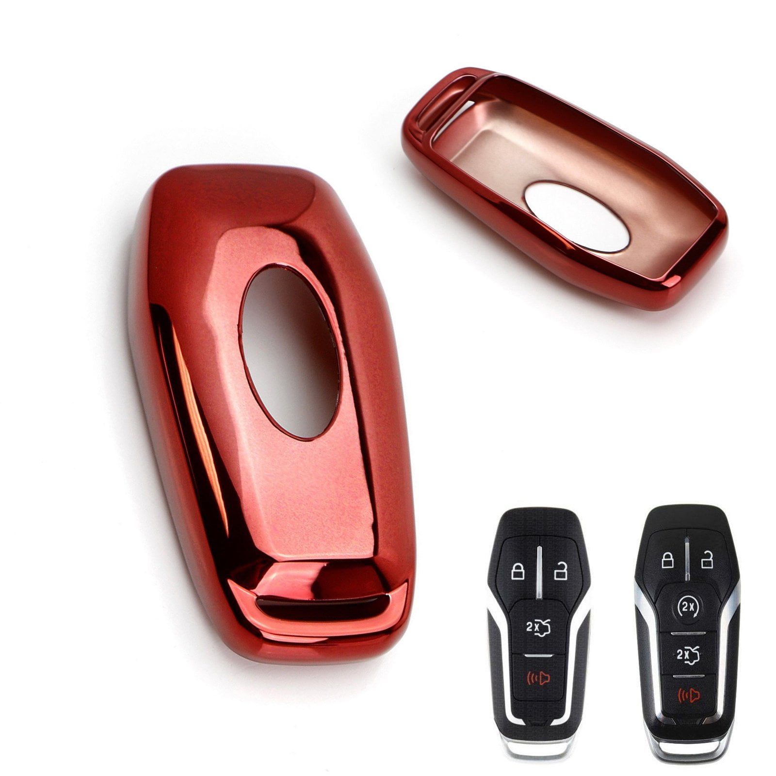 Glossy Red Soft TPU Remote Key Fob Cover Case For Ford Lincoln 4 / 5 ...