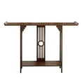 2-Layer Walnut Color Freestanding Vintage Console Table Sofa Side Table Entryway Table Bamboo ...