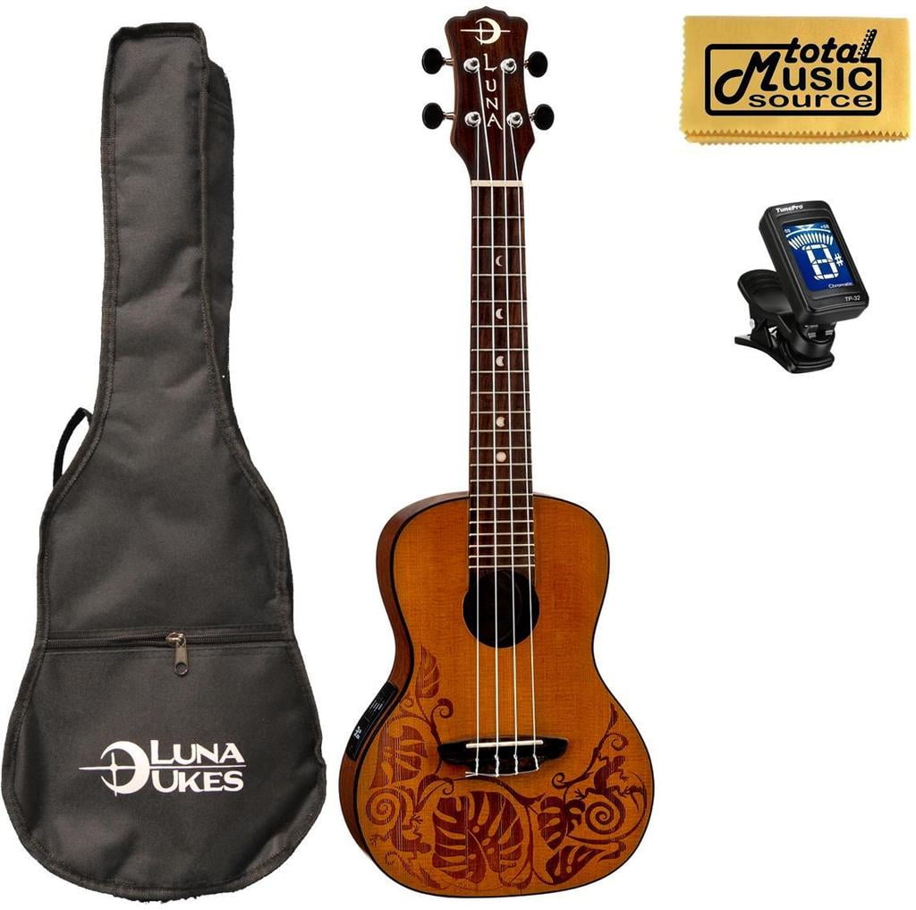 Luna Guitars Ukulele Solid Cedar Concert w/Gigbag,Tuner & PC, UKE MO ...