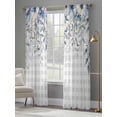 Blue Green Sheer Curtains 2 Panels Set Flowers Eucalyptus Leaves Grey ...