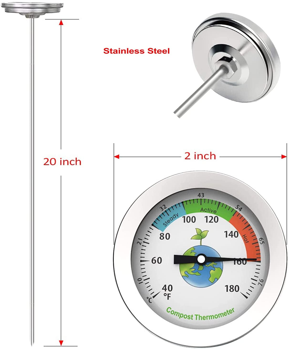 Buy Nogis Compost Thermometer - Soil Thermometer 19.6 Inch Stem, Steel ...