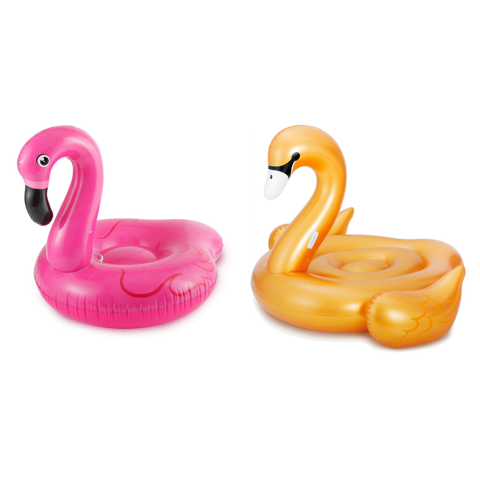 Summer Waves Jumbo Inflatable Pink Flamingo Ride-On Pool Raft + Gold ...