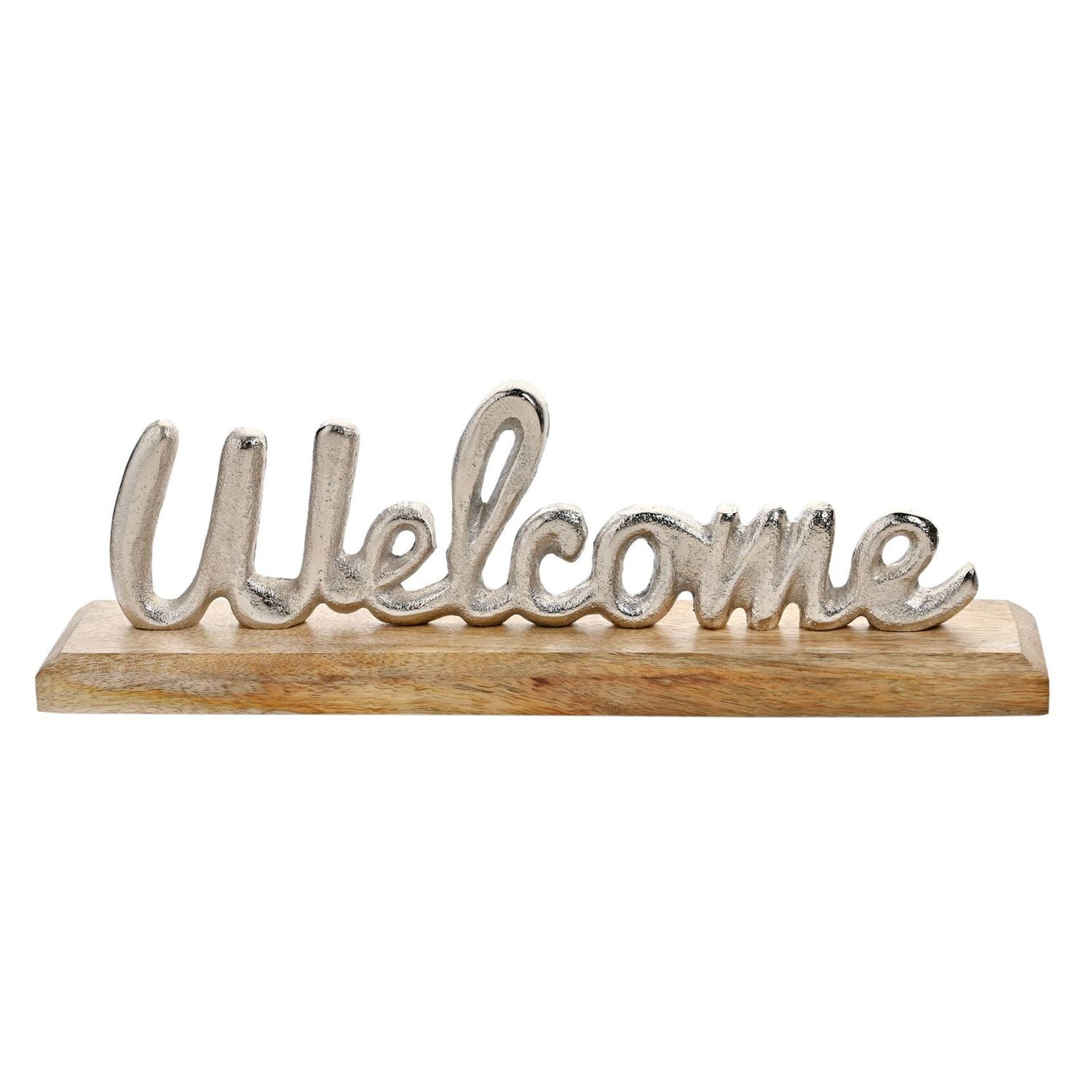 Click here for Hestia Silver Metal Welcome Sign On A Wood Base prices