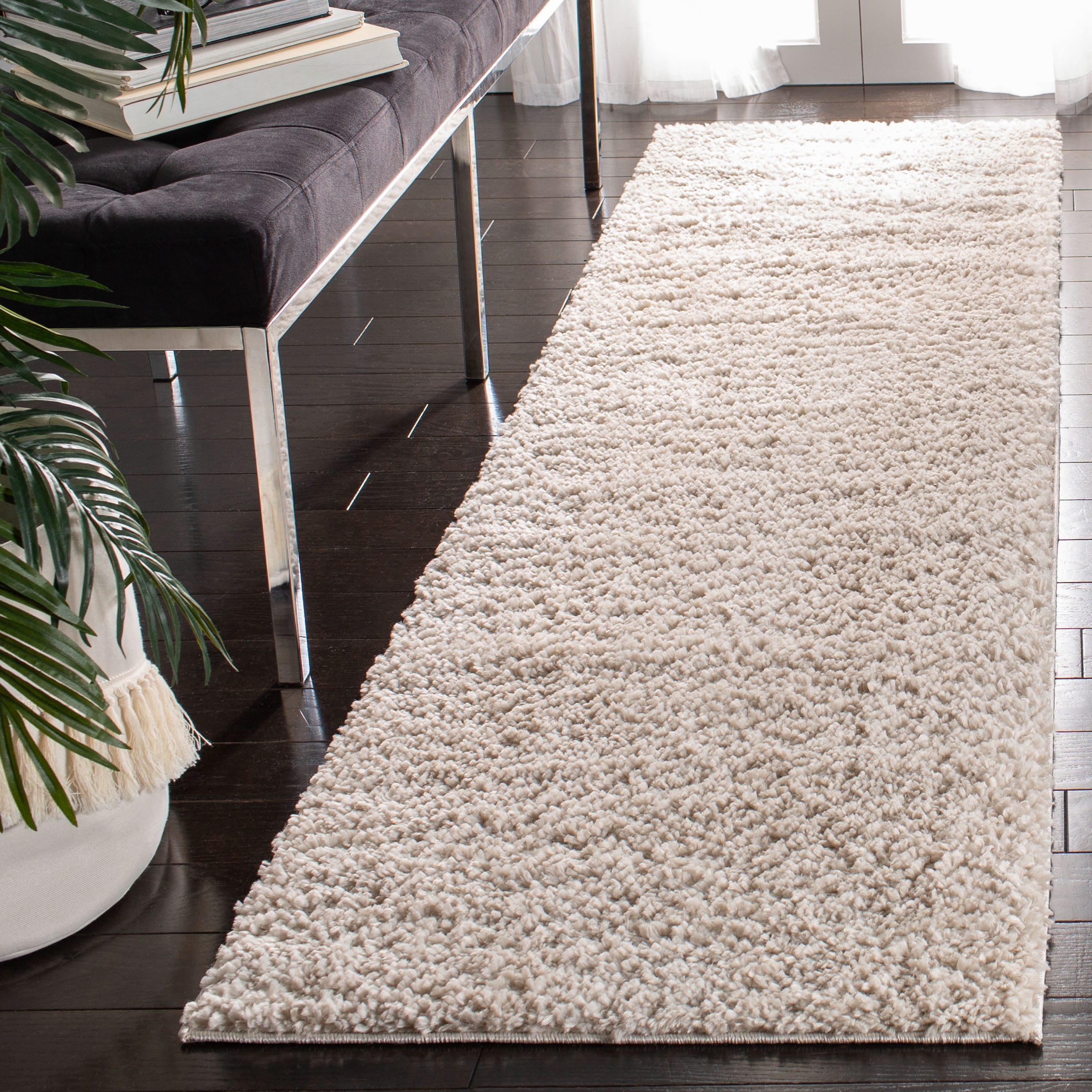 SAFAVIEH August Carlene Solid Plush Shag Runner Rug, Beige, 2'3" x 6 ...