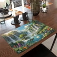 4PCS Placemats,Sea of Flowers Surrounded by Waterfalls,fashion print ...