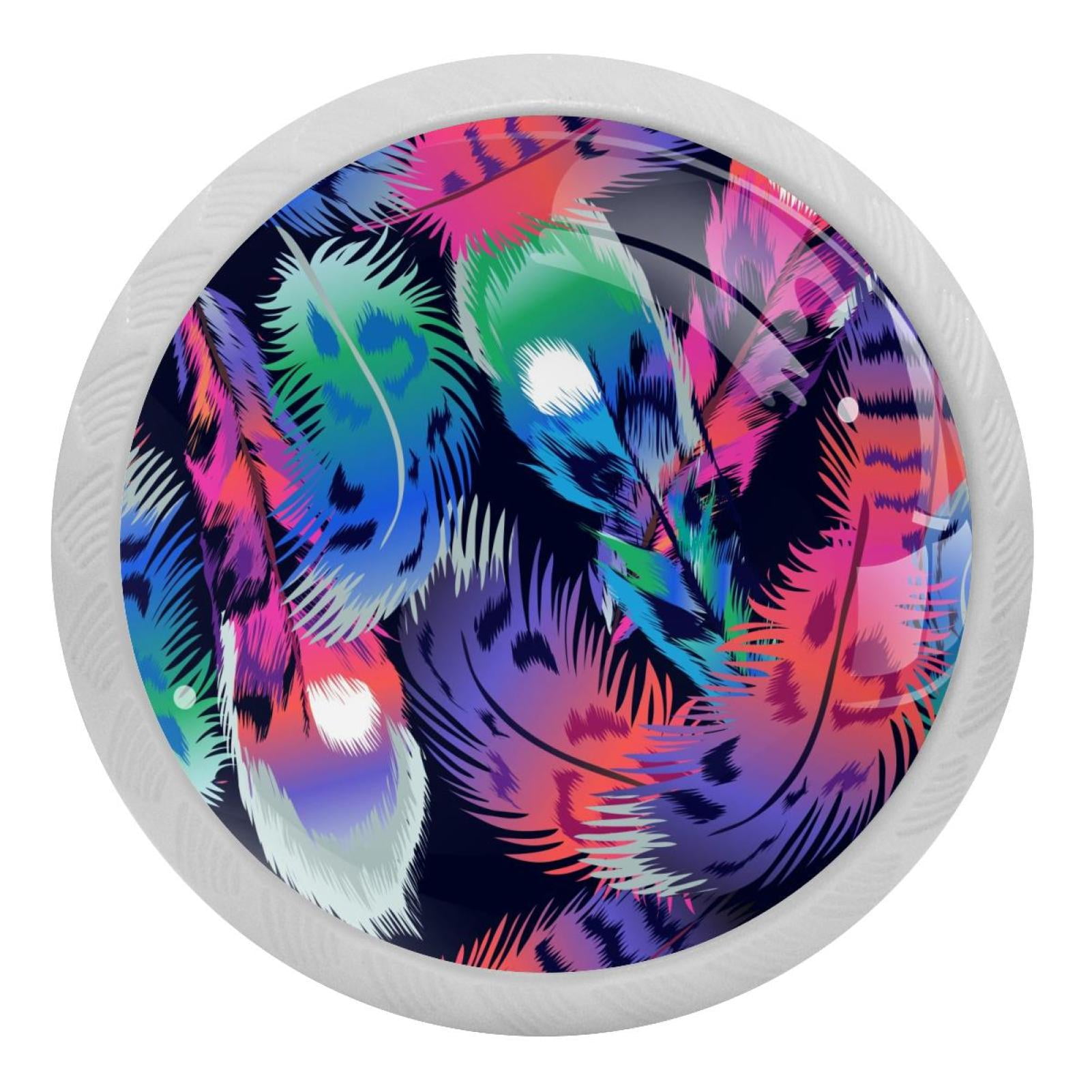 4PCS Round Colorful Bird Feathers Cabinet Fluorescence Knob Glowing in ...