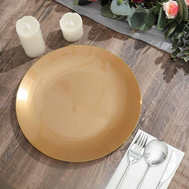 Efavormart 10 Pack | 10" Gold Round Plastic Dinner Plates With Gold Rim ...