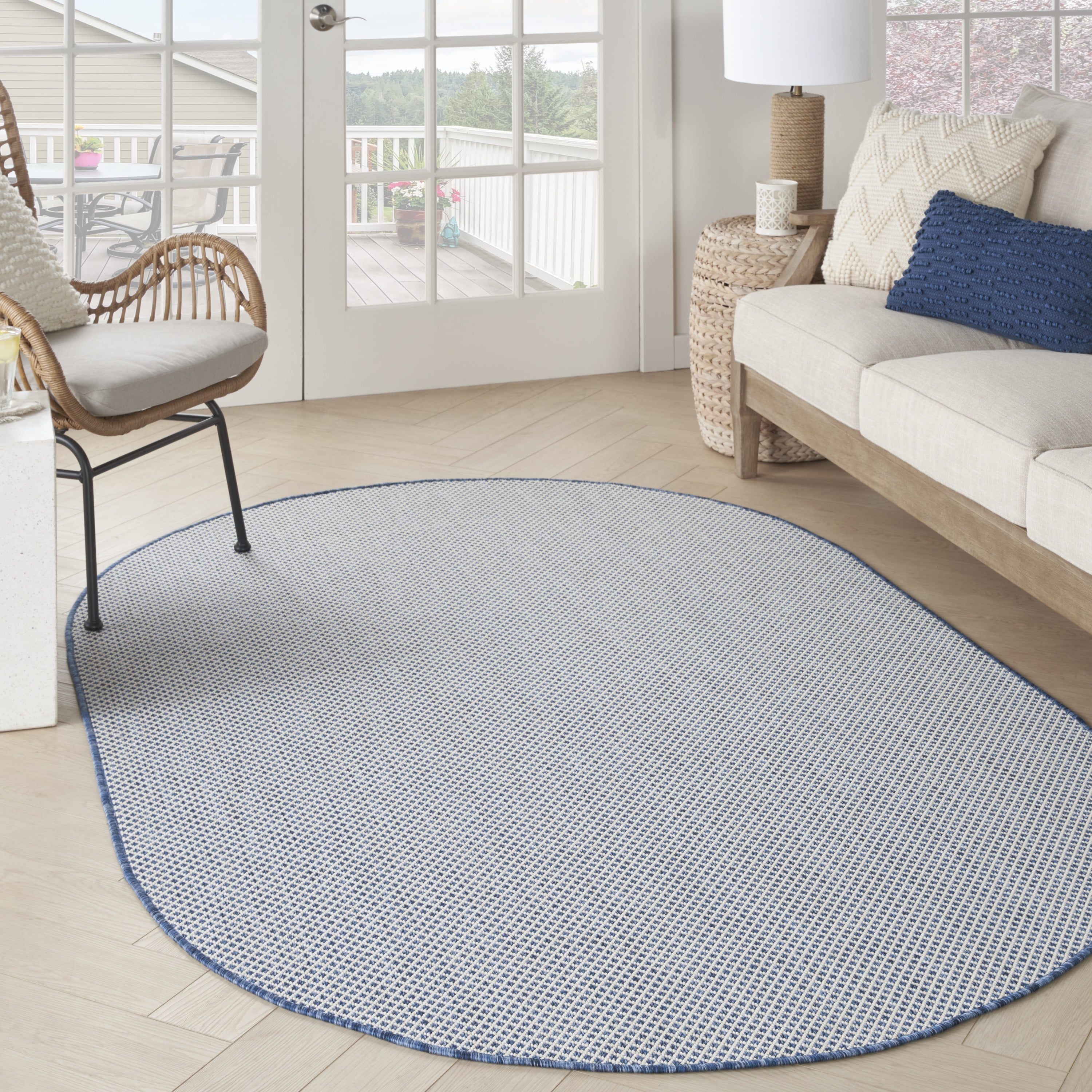 Nourison Courtyard Indoor/Outdoor Ivory Blue 5' x 8' Oval Area Rug (5x8 ...
