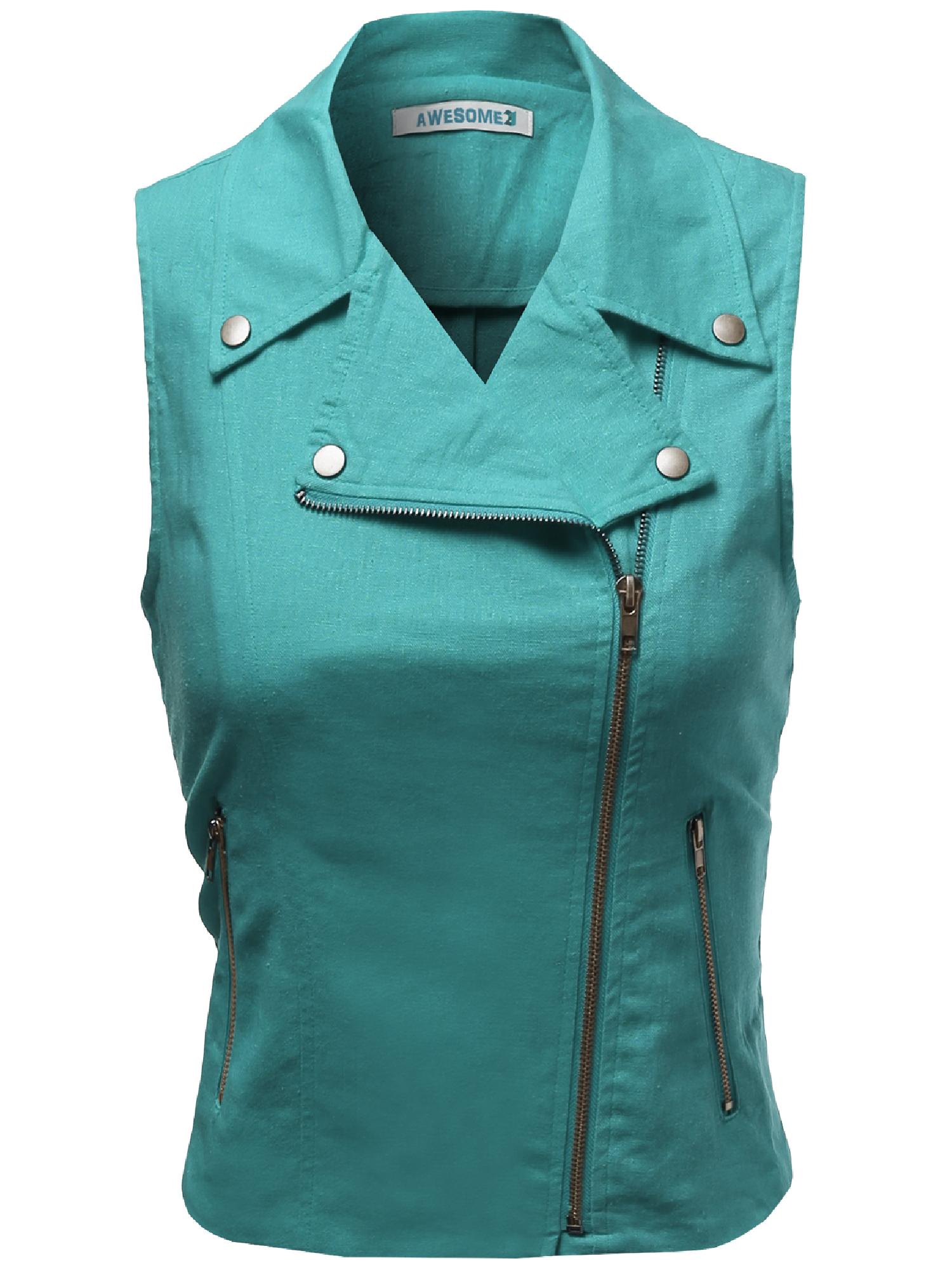 FashionOutfit Women's Linen Rayon Motor Rider Style Jacket Vests ...