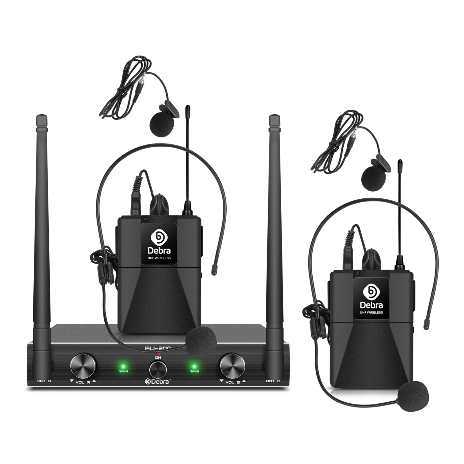 D Debra Audio AU200 Pro UHF 2 Channel Wireless Microphone System with ...