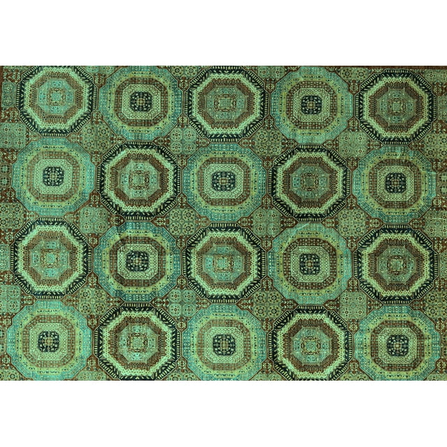 Ahgly Company Machine Washable Indoor Rectangle Abstract Turquoise Blue ...