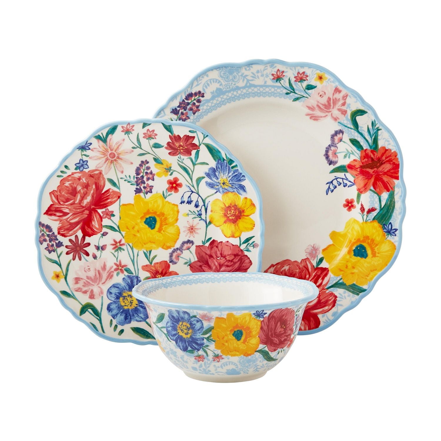 The Pioneer Woman Brilliant Blooms 12-Piece Stoneware Dinnerware Set ...