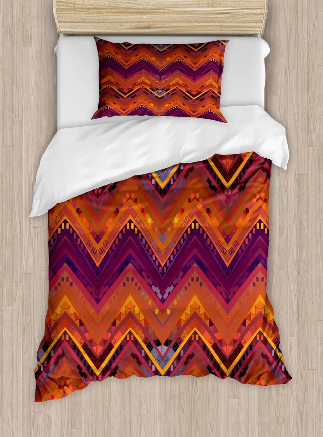 Tribal Twin Size Duvet Cover Set, Native Ornament with Zig Zag Motif ...