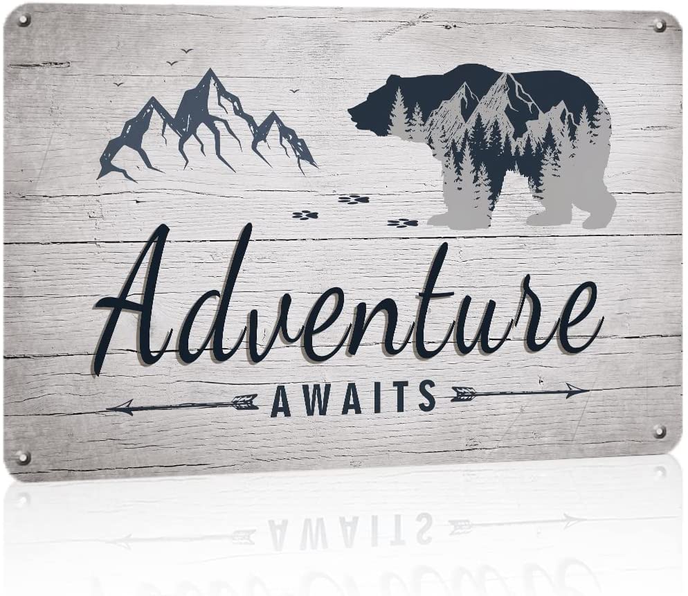 Vintage Adventure Travel Rustic Metal Sign with Bear Mountain Shaped ...