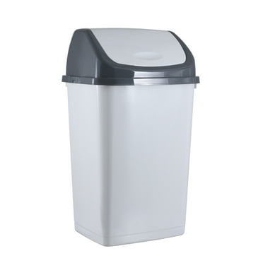 Superio Small Plastic Trash Can with Swing Top Lid – White Smoke 2.5 ...