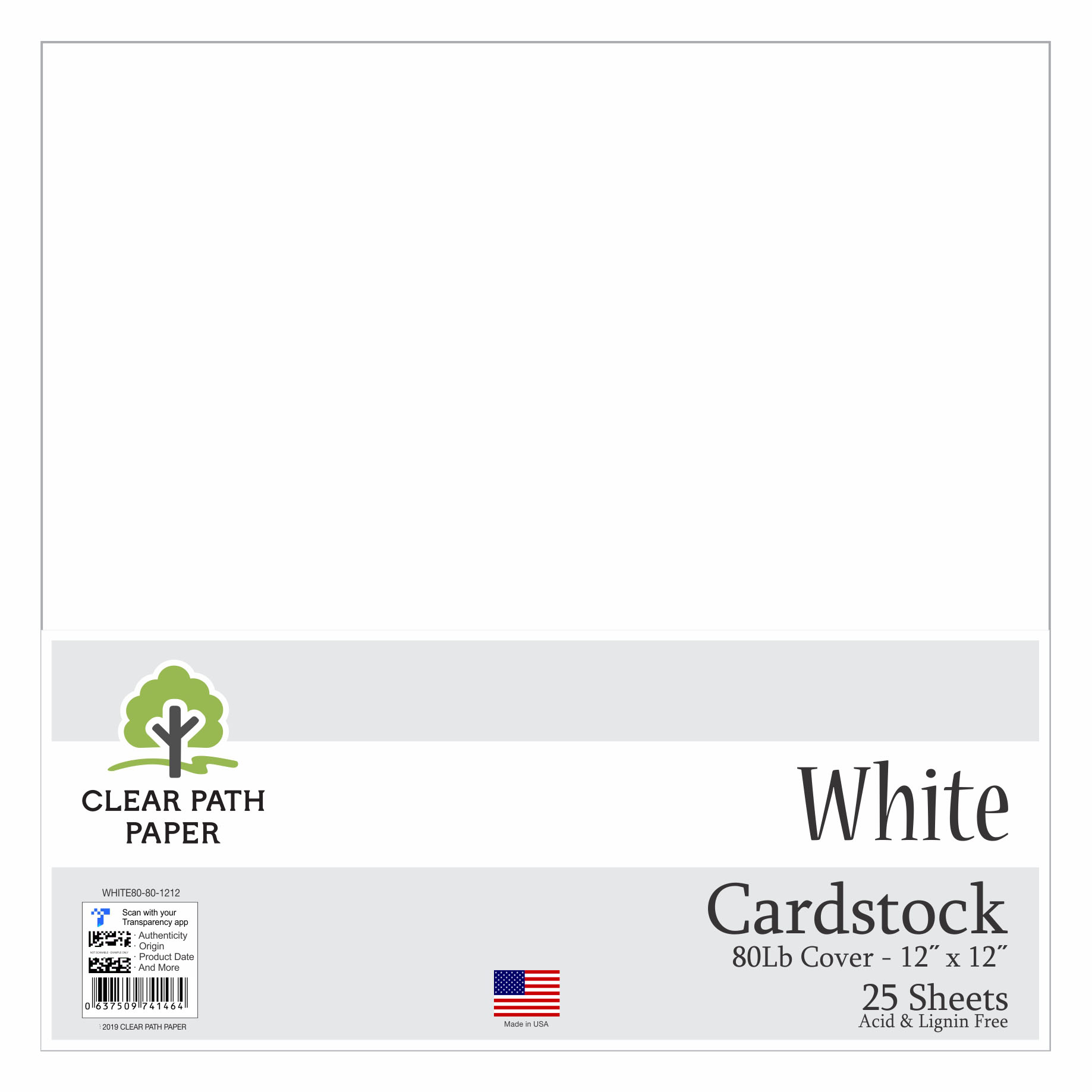 White Cardstock - 12 x 12 inch - 80Lb Cover - 25 Sheets - Clear Path ...