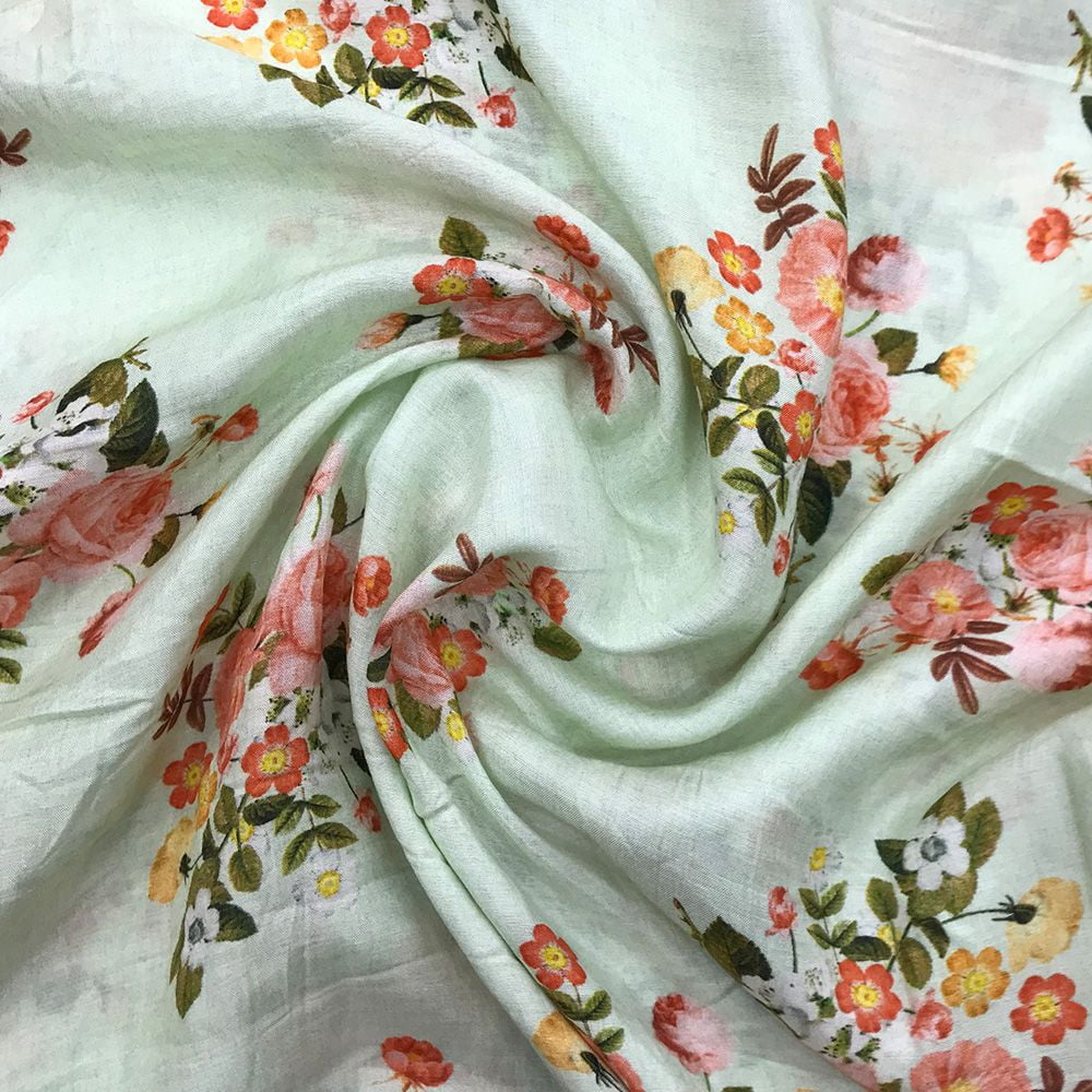 Sonakshi Fashion White Printed Fabric Flower Cotton Canvas 42 Inch Wide ...