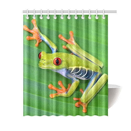 Artjia The Green Tree Frog Bathroom Waterproof Fabric Shower Curtain