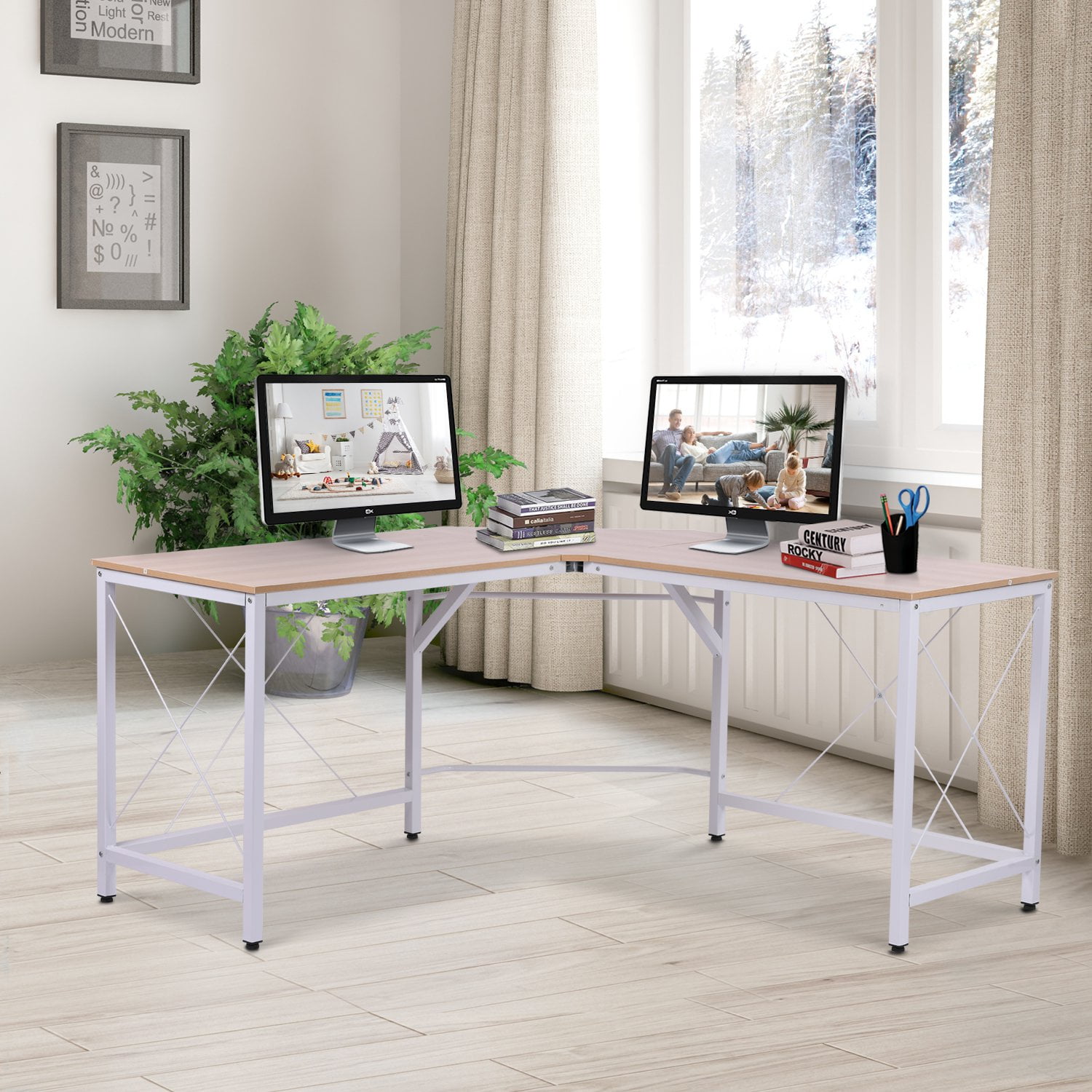 Oak Corner Computer Desk HOMCOM L Shaped Computer Desk, Folding Home