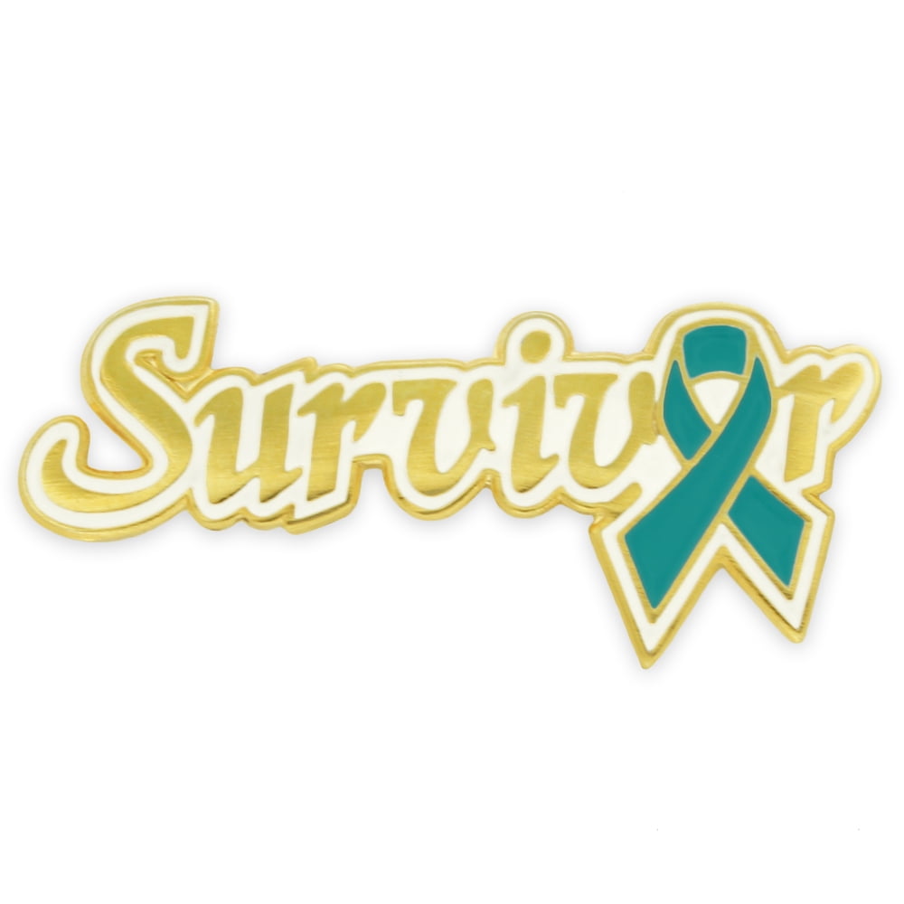 Pinmarts Teal Awareness Ribbon Survivor Enamel Lapel Pin