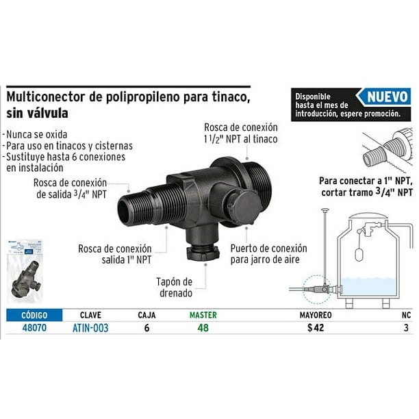 Multiconector sin válvula para tinaco Foset Multiconector sin válvula ...