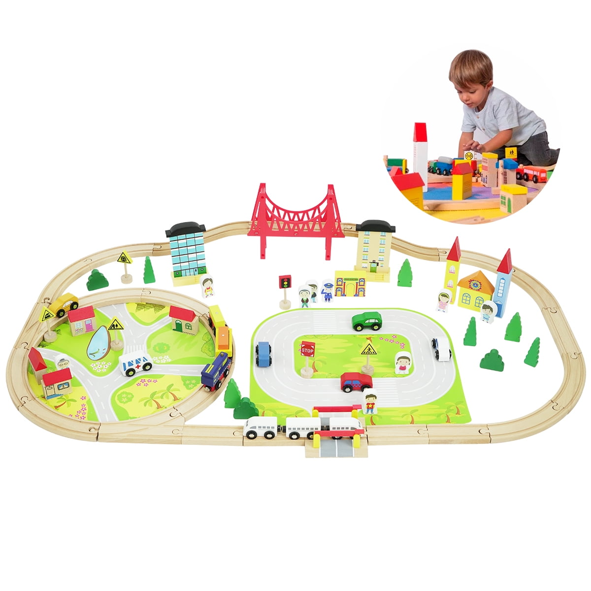 Tren Infantil de Madera Baby Gaon Set Armable de vias de Tren 82 Piezas ...