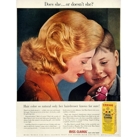 Hair Dye Ad, 1957. /N'Does She ... Or Doesn'T She?' Advertisement For ...