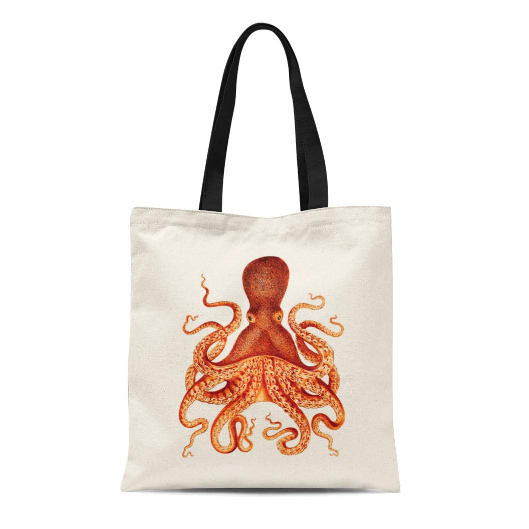 SIDONKU Canvas Tote Bag Octopi Orange Octopus on Cream Kraken Kracken ...