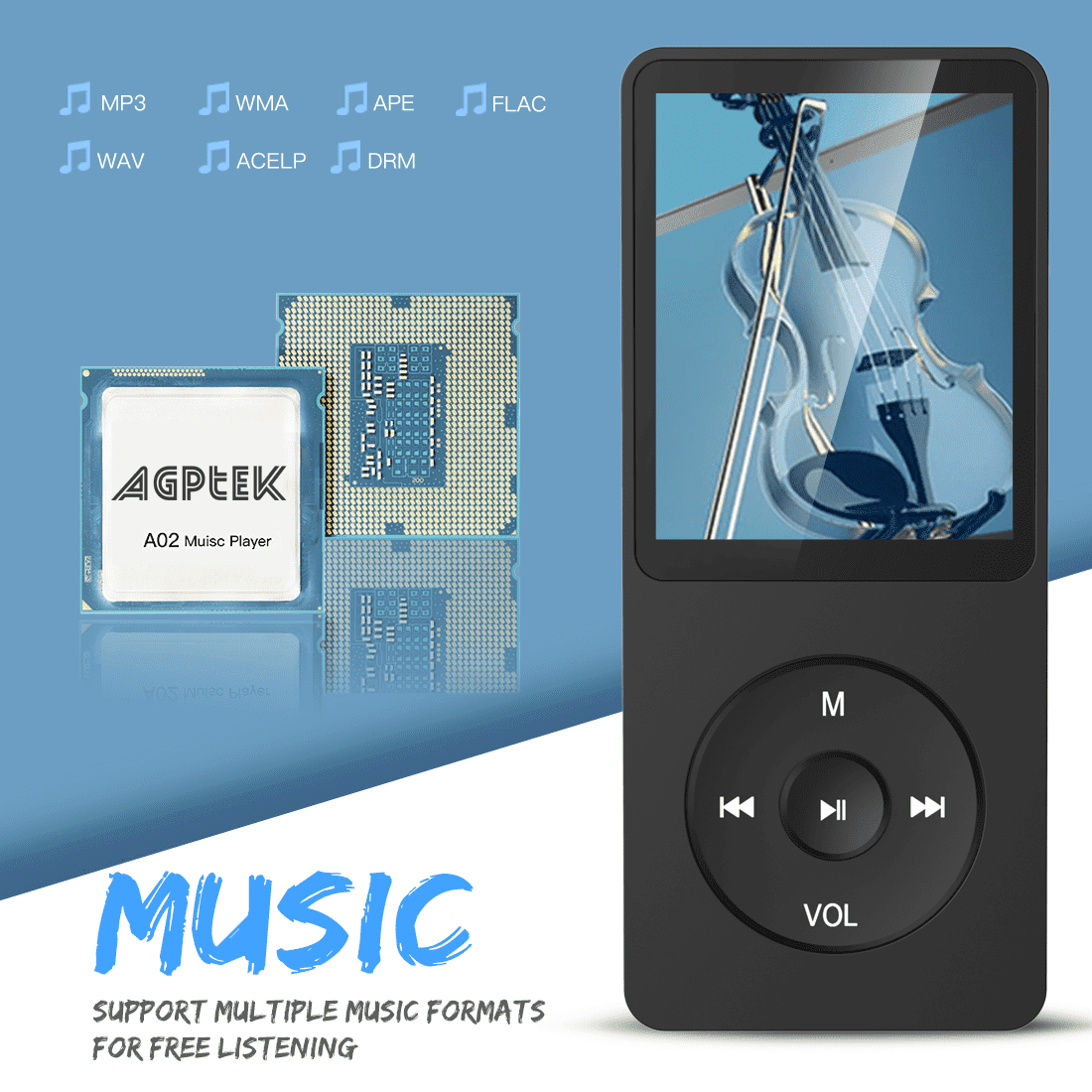 AGPTEK A02 Black MP3 Player with Video Playback, 8GB Morocco | Ubuy