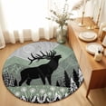 Black Elk Silhouette Washable Round Area Rug 3 ft, Pine Forest Sage ...