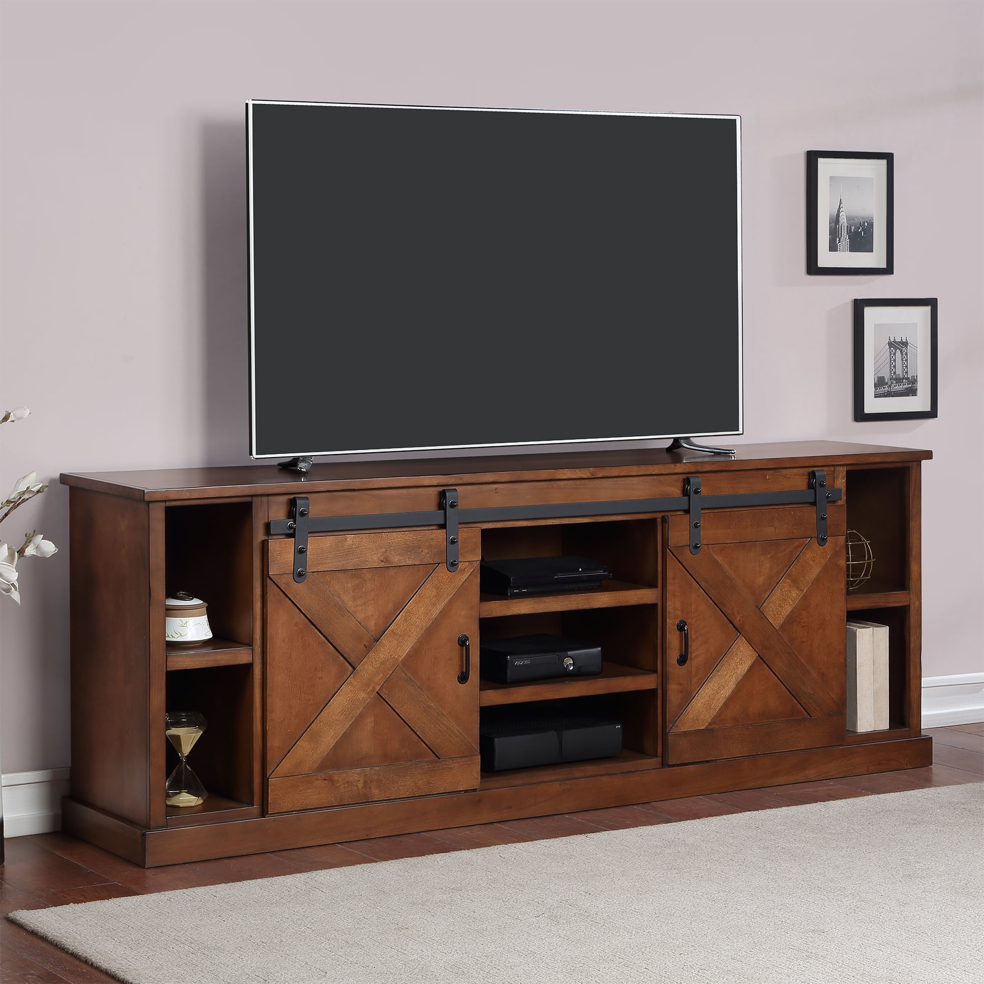 Bridgevine Home Modern Farmhouse 85 Inch TV Stand, Wood TV Stand for 75 ...
