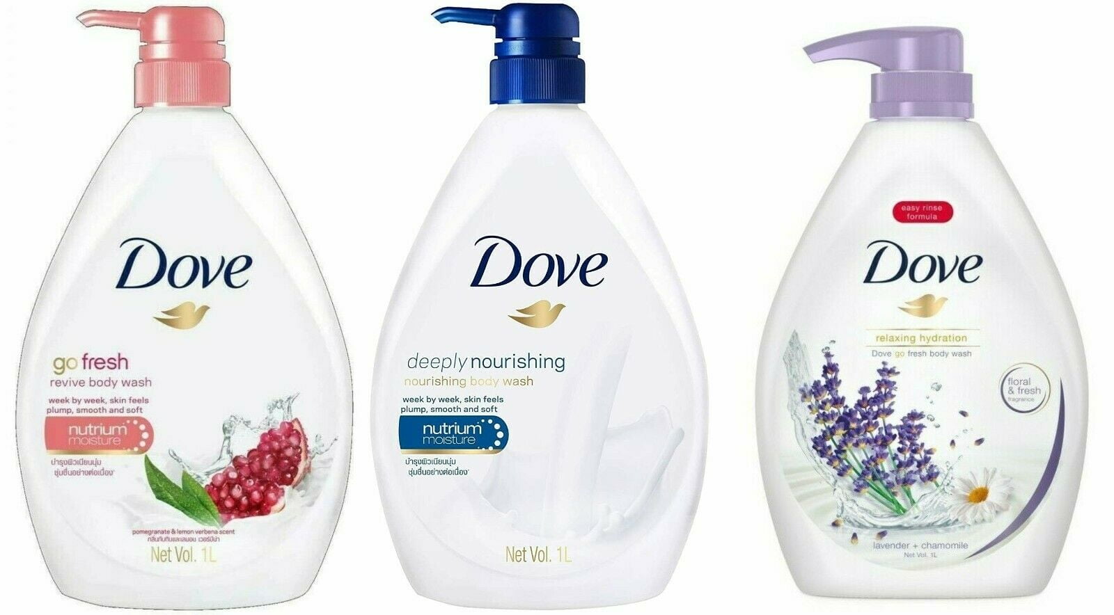 Dove Body Wash with Pump Variety Pack of 3- I Liter Bottle-Revive ...