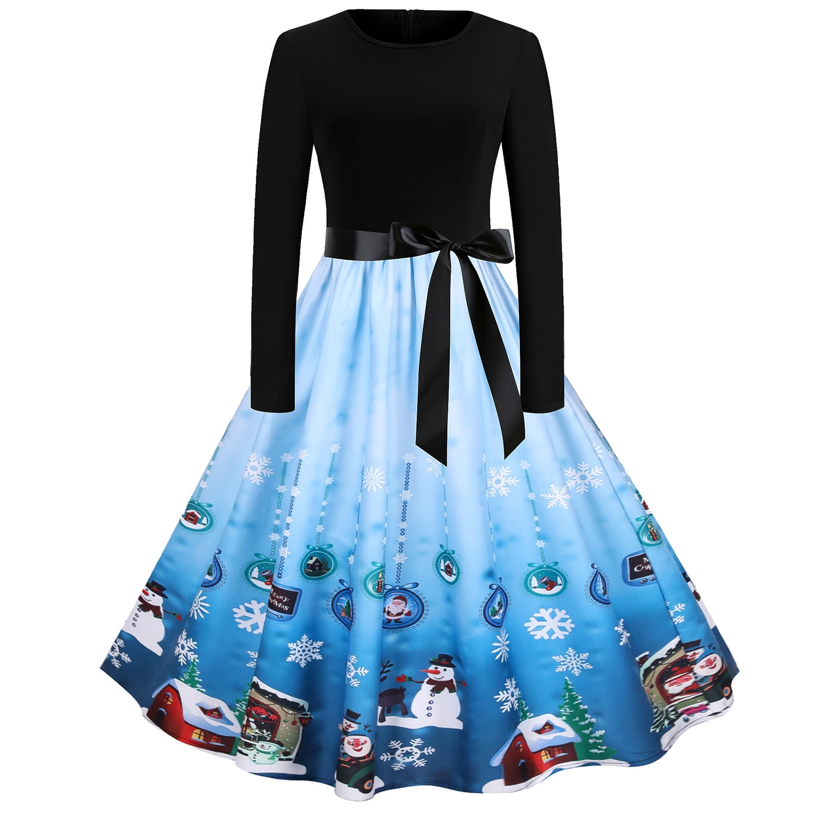 Rhwhogll Christmas Dress Women Vintage Long Sleeve 50s Dresses Xmas