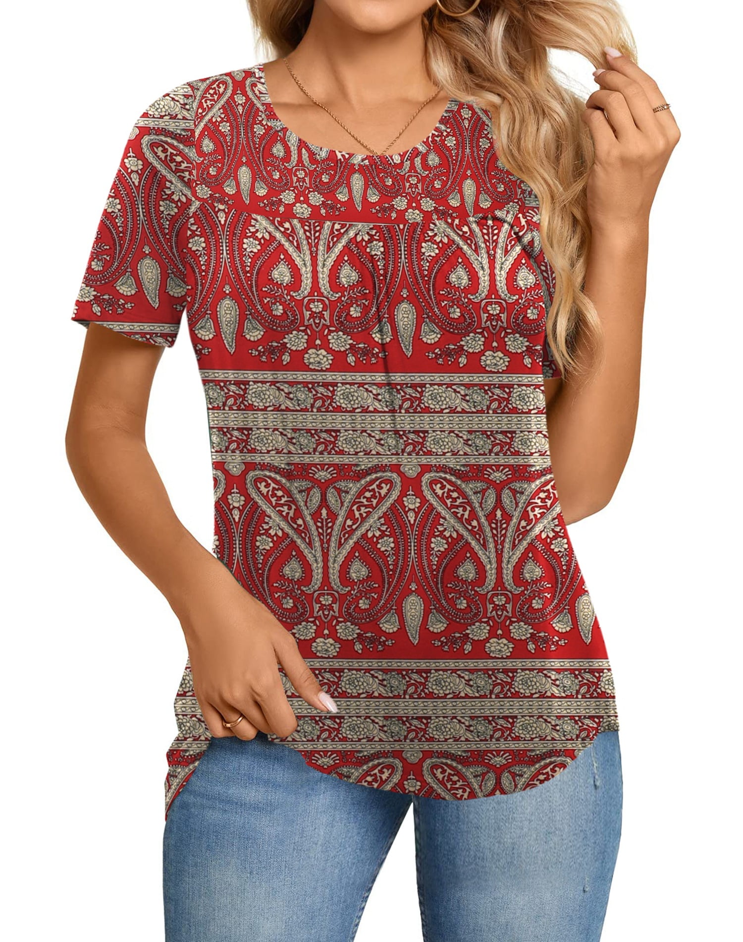Letdiosto Womens Plus Size Tops Short Sleeve Shirts Lace Pleated Tunic