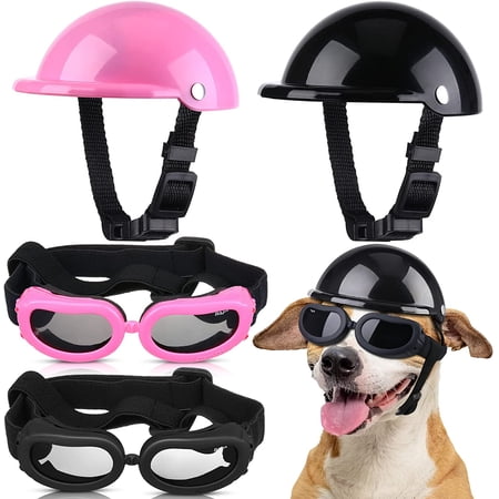 4 Pieces 4 Inch Pet Dog Helmet and Goggles Set Paded Pet Motorcycle ...