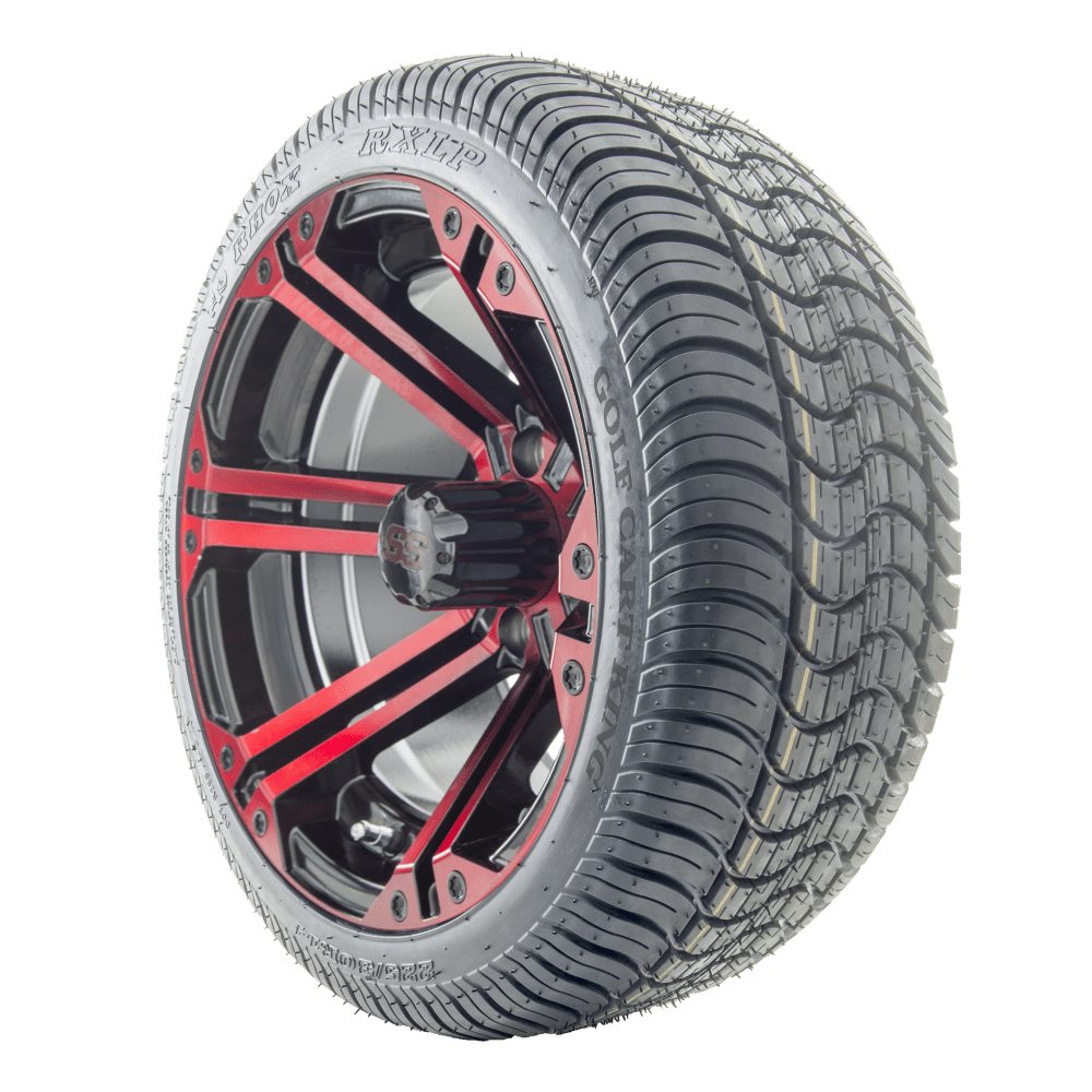 Golf Cart Wheels and Tires - 14" RHOX SS RX354-Br Red w/ LowPro Tires ...