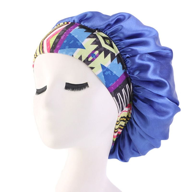 Satin Night Sleep Cap Hair Bonnet Hat Silk Head Cover Elastic Band Bath ...