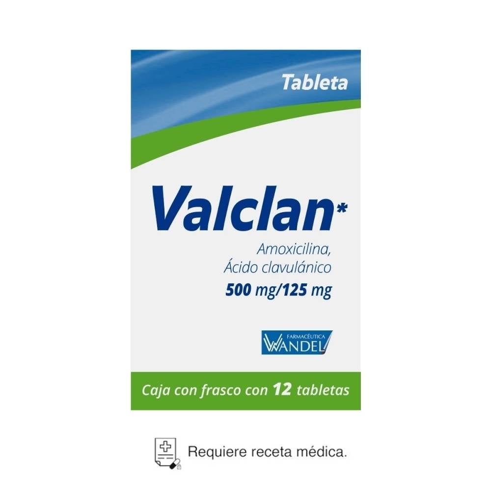 Valclan Amoxicilina 500 Mg ácido Clavulánico 125 Mg 12 Tabletas