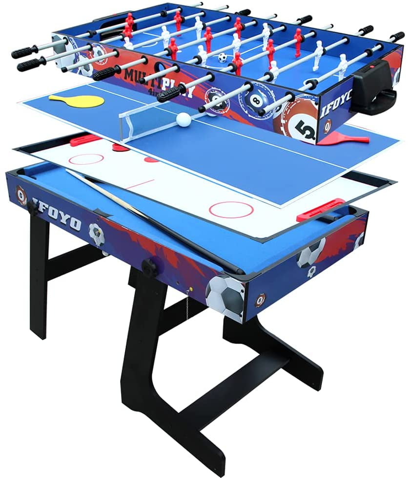 Blublu Park 4 in 1 Multi Combo Game Table, Hockey Soccer Foosball Pool ...