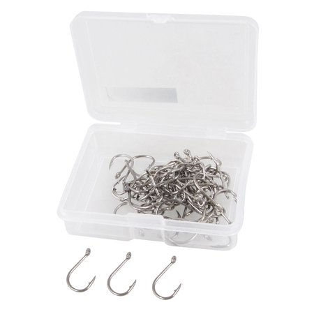 64 Pcs Eyelet Barb Metal 8# Fishing Hooks Angling Tackle Silver Tone ...