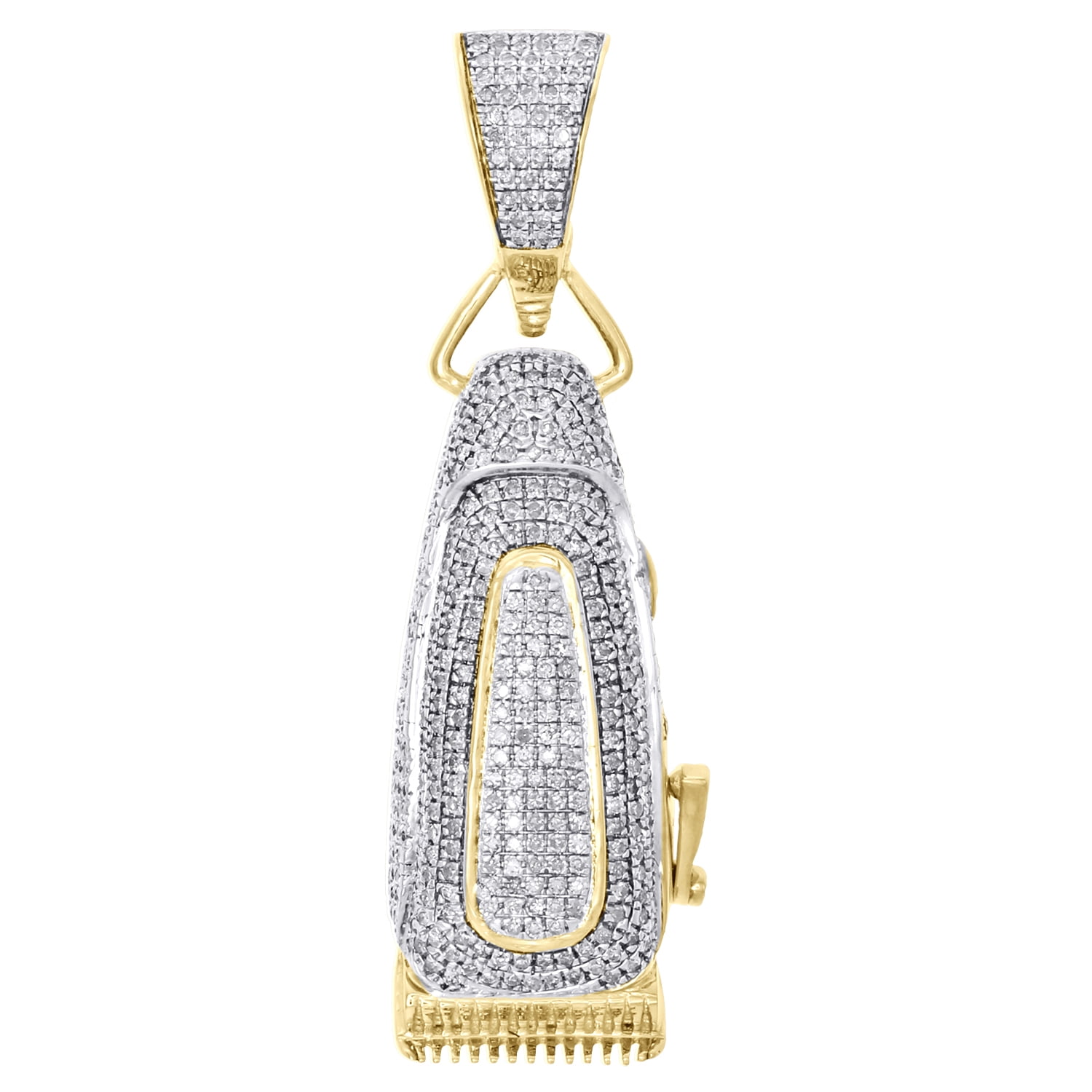 10K Yellow Gold Real Diamond Barber Shop Trimmer Pendant 1.80" Pave ...