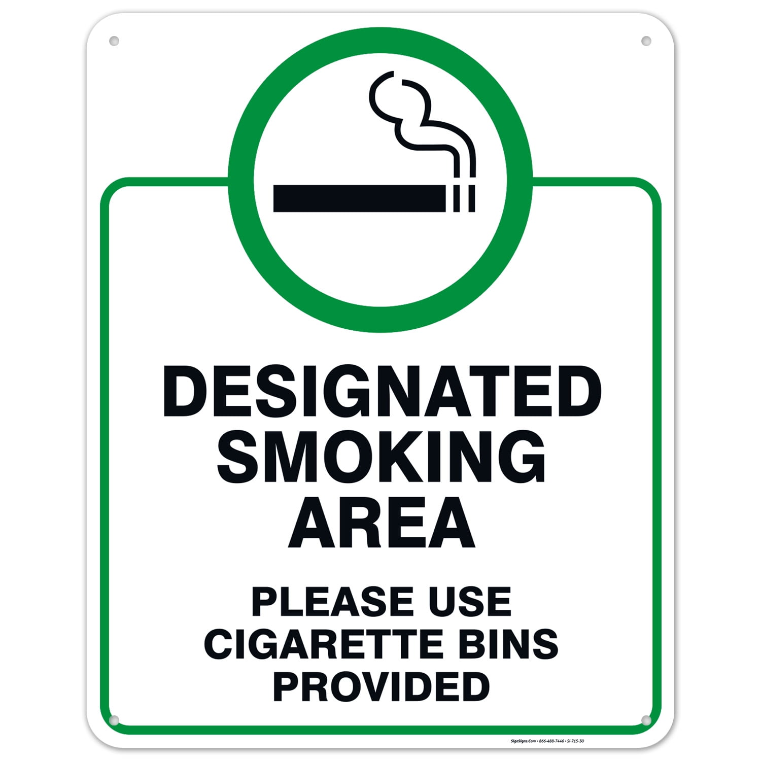 Designated Smoking Area Sign, Please Use Cigarette Bins Sign, - Walmart.com