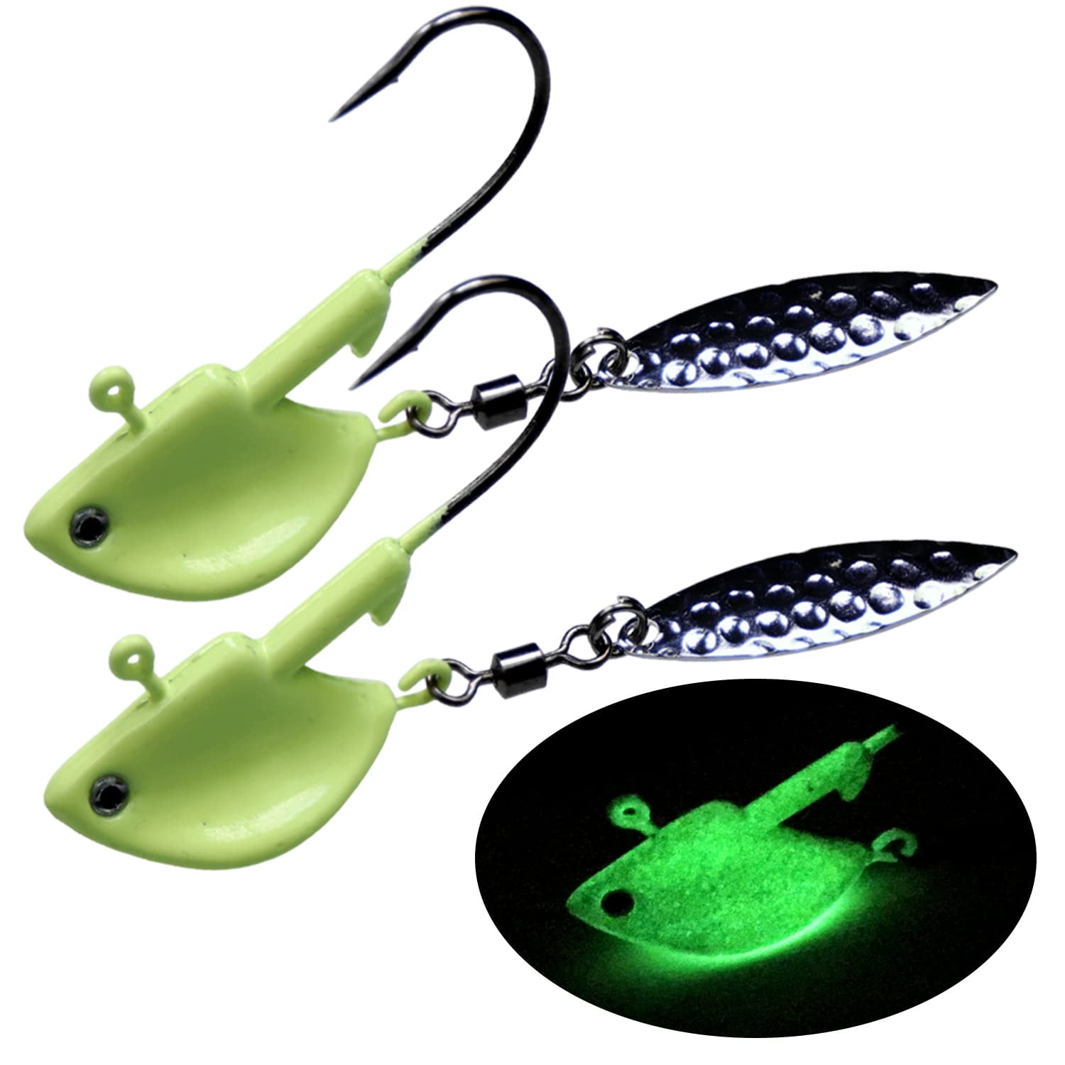 QualyQualy Underspin Jig Heads Glow Luminous Fishing Jigs with Blade ...