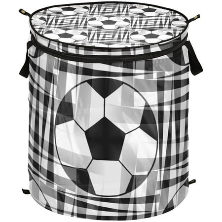 Black White Soccer Ball Popup Laundry Hamper with Handles Foldable ...